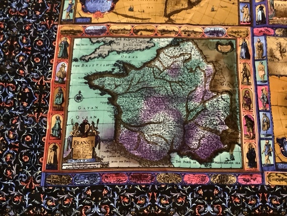 Vintage ALTEA Milano Old Maps Souvenir Scarf Made in … - Gem