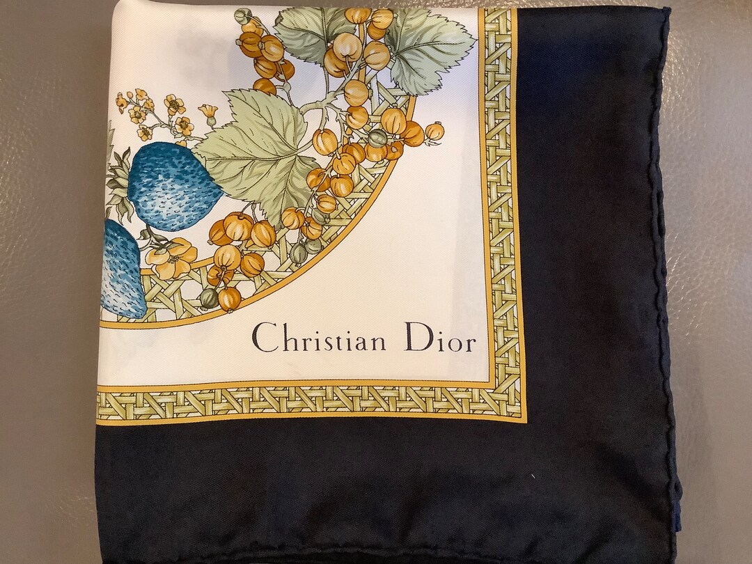 Vintage CHRISTIAN DIOR Large Square Floral Scarf Front Hand Rolled Hem ...