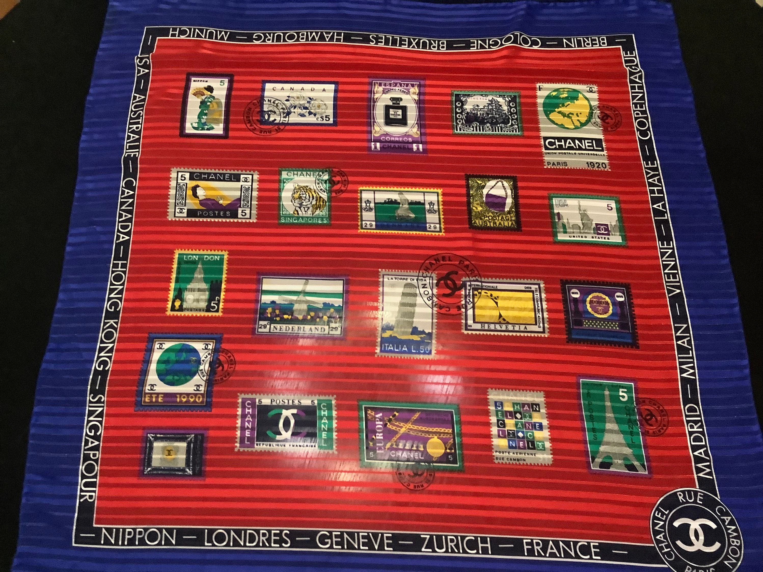 Vintage CHANEL Multicolored Border With CC Logos Large Square | Etsy