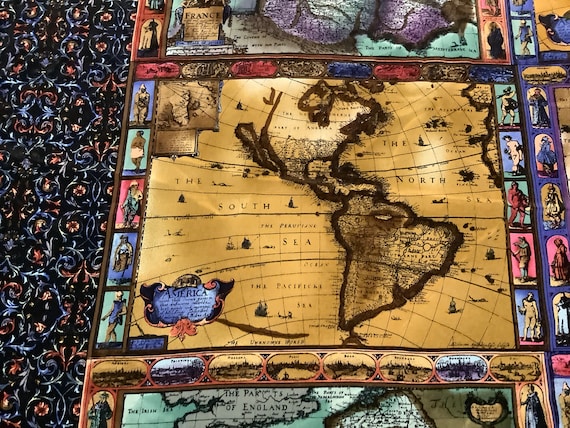 Vintage ALTEA Milano Old Maps Souvenir Scarf Made in … - Gem