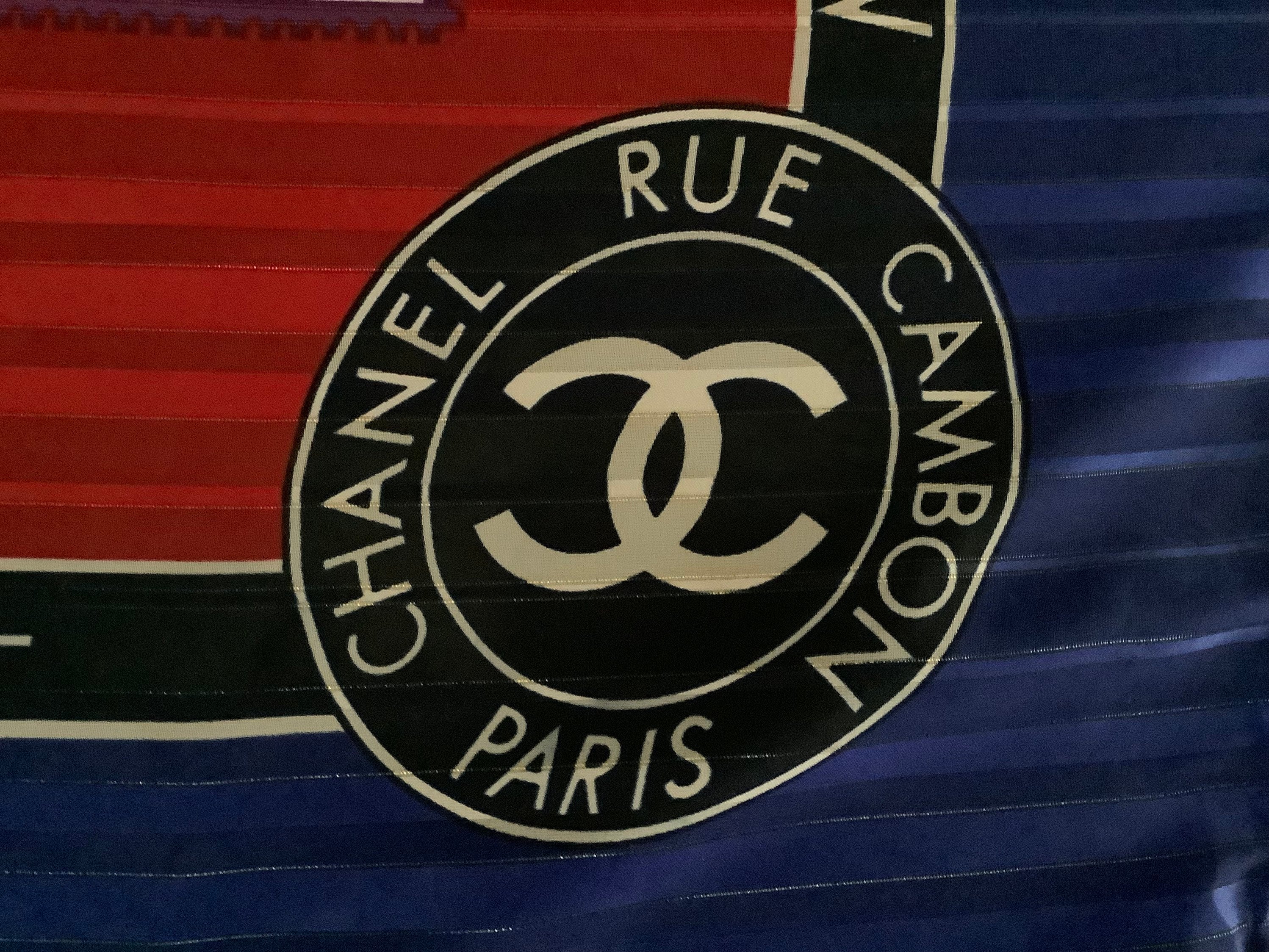Vintage CHANEL Multicolored Border With CC Logos Large Square | Etsy
