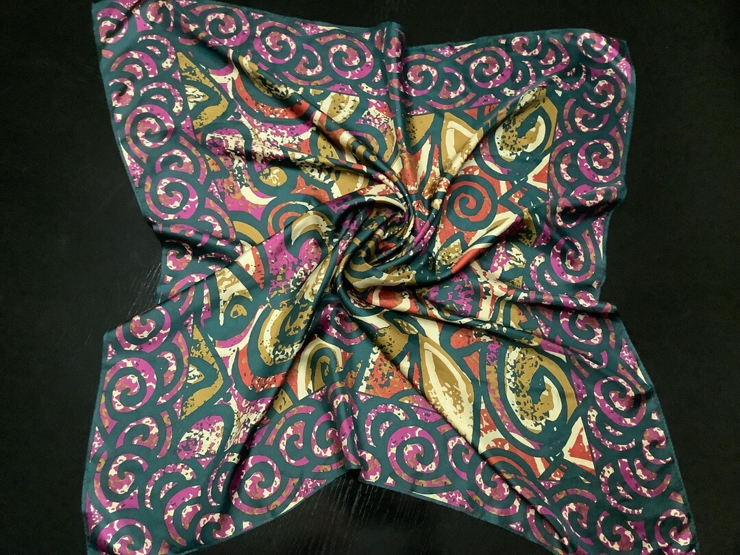 Vintage ACUTE Square Silk Green Pink Abstract Scarf Made in Japan - Etsy