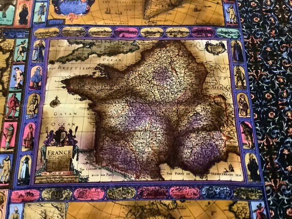 Vintage ALTEA Milano Old Maps Souvenir Scarf Made in … - Gem