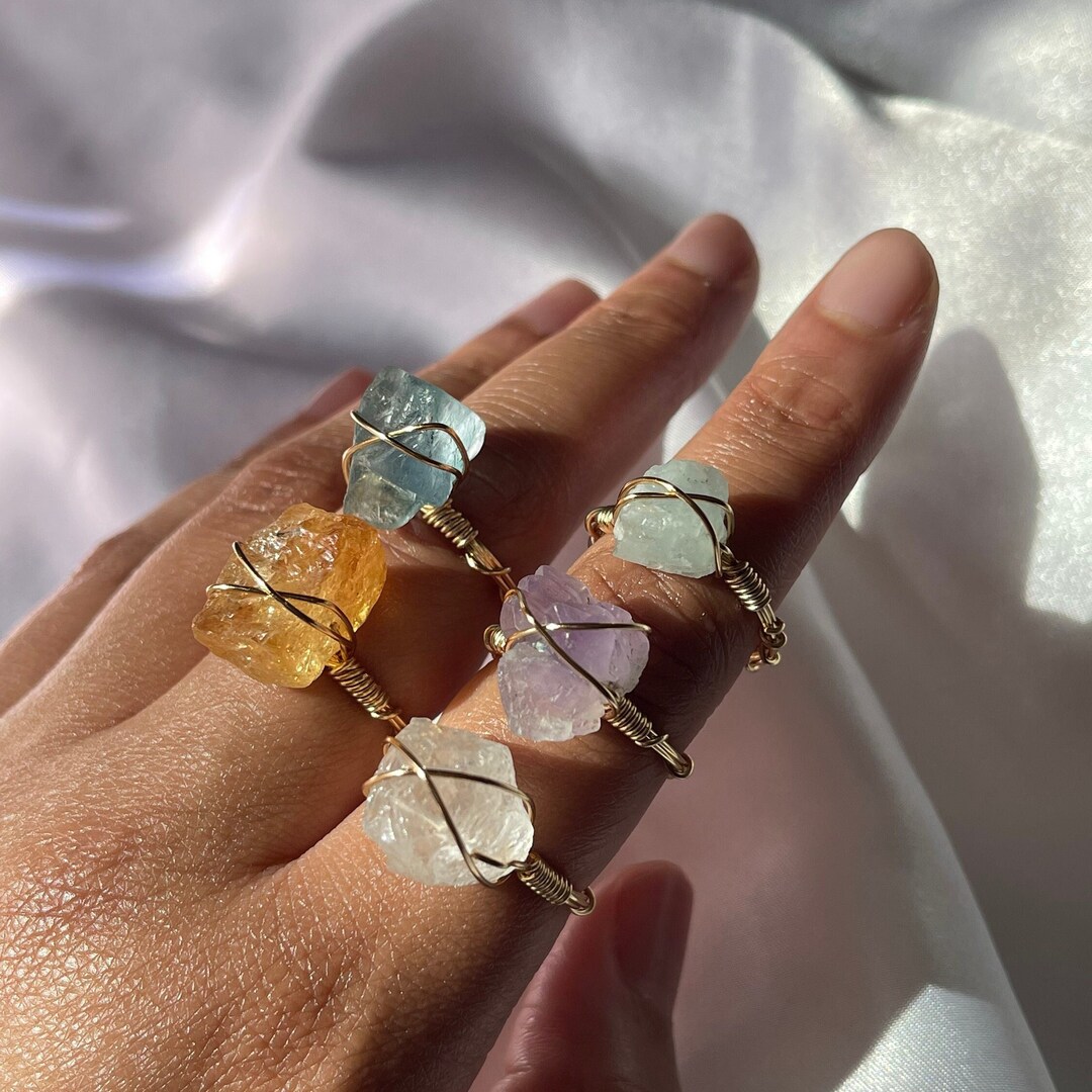 Raw Crystal Rings, Genuine Crystals, Raw Crystals, Wire Wrapped Rings ...