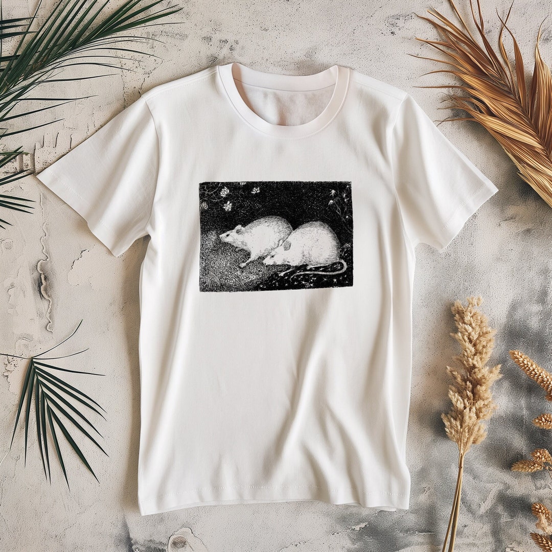 Two Mice - T-shirt, Organic Cotton, Wearable Vintage Art, Handmade - Etsy