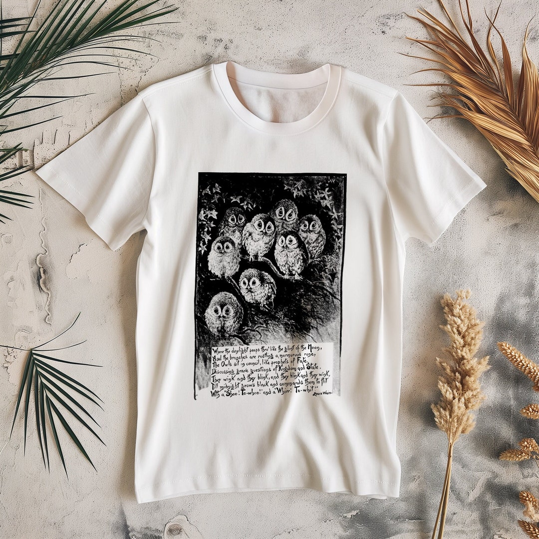 Poem on Owls - T-shirt, Organic Cotton, Wearable Vintage Art, Handmade ...
