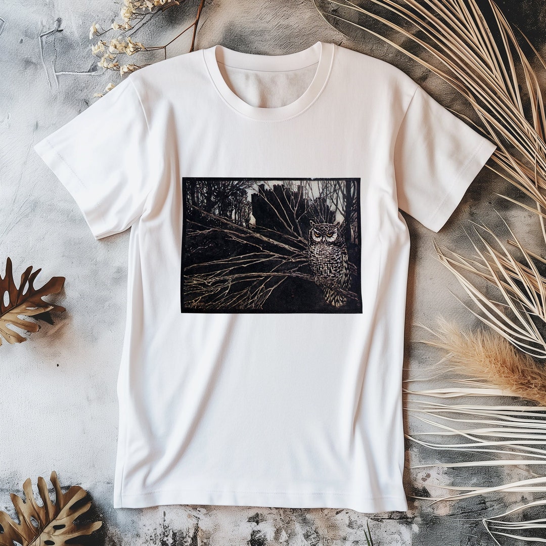 Screech Owl T-shirt, Organic Cotton, Wearable Vintage Art, Handmade - Etsy