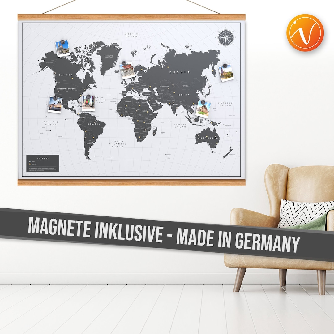 World Map Magnetic Poster white With Bar VACENTURES Original - Etsy