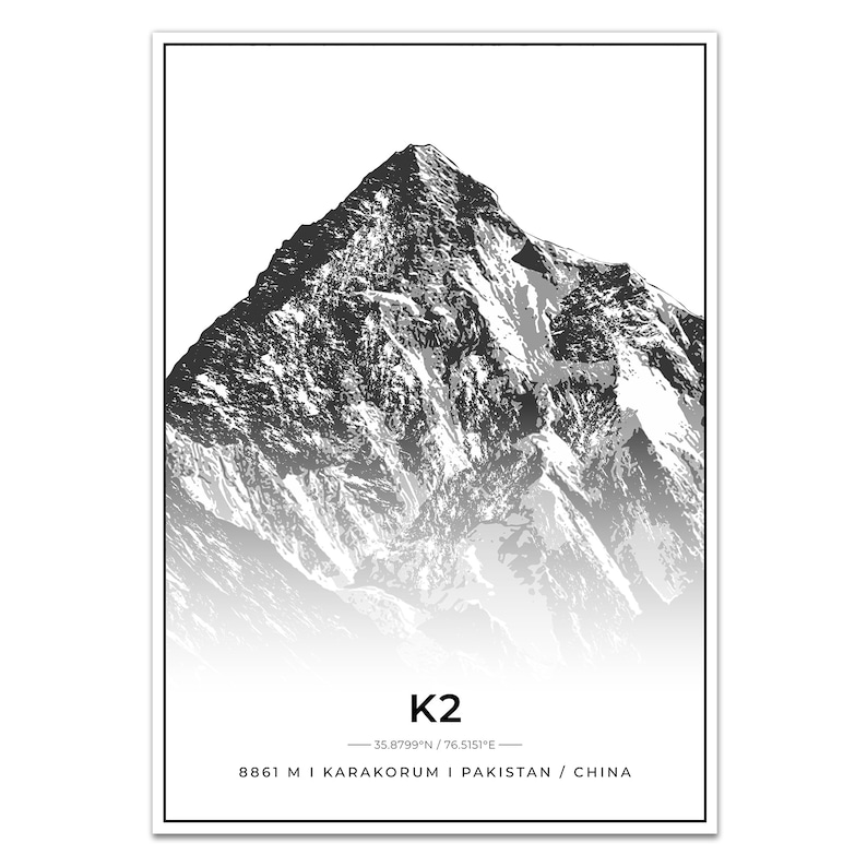 Mountains Poster K2 With Coordinates - Etsy