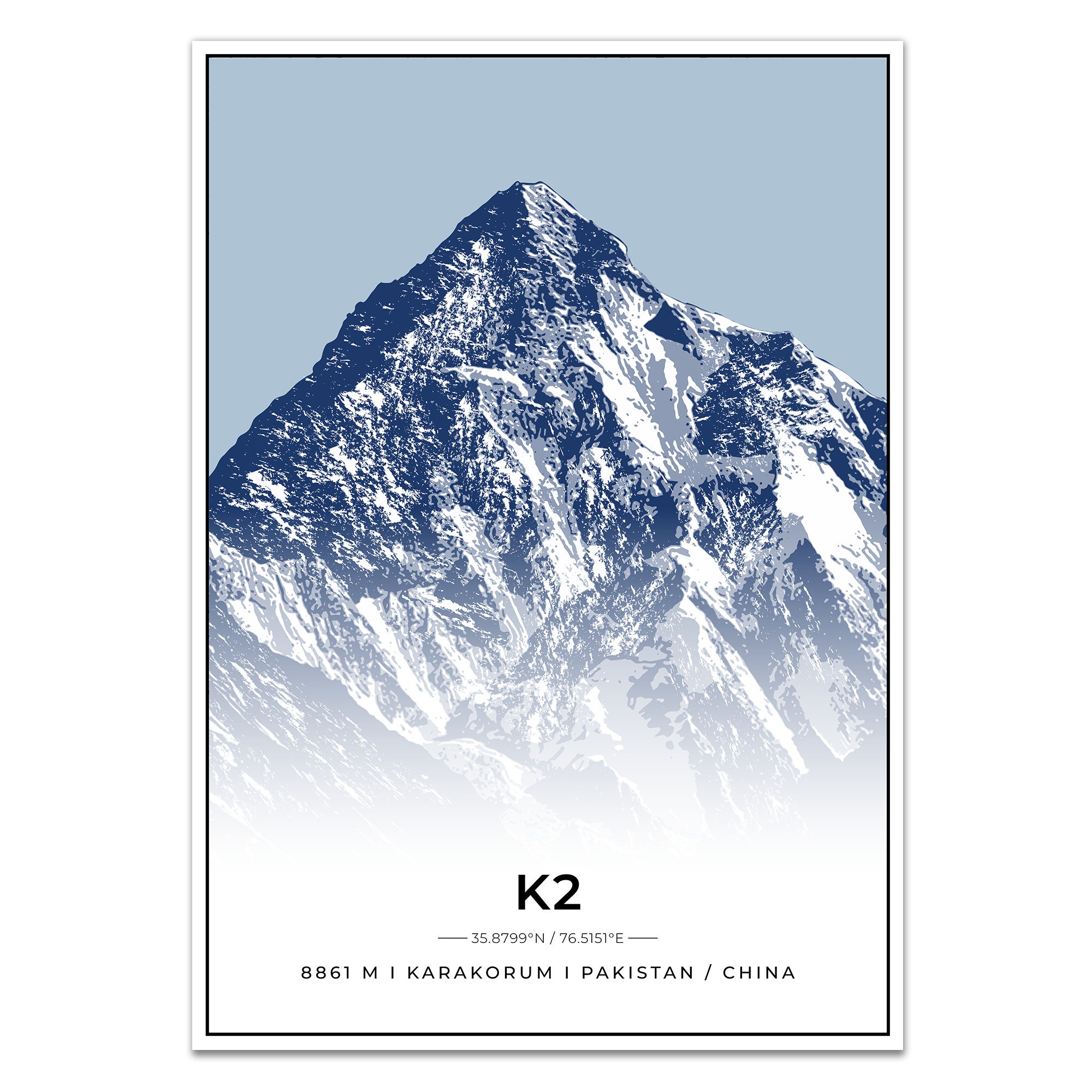 Mountains Poster K2 With Coordinates - Etsy