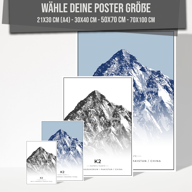 Mountains Poster K2 With Coordinates - Etsy