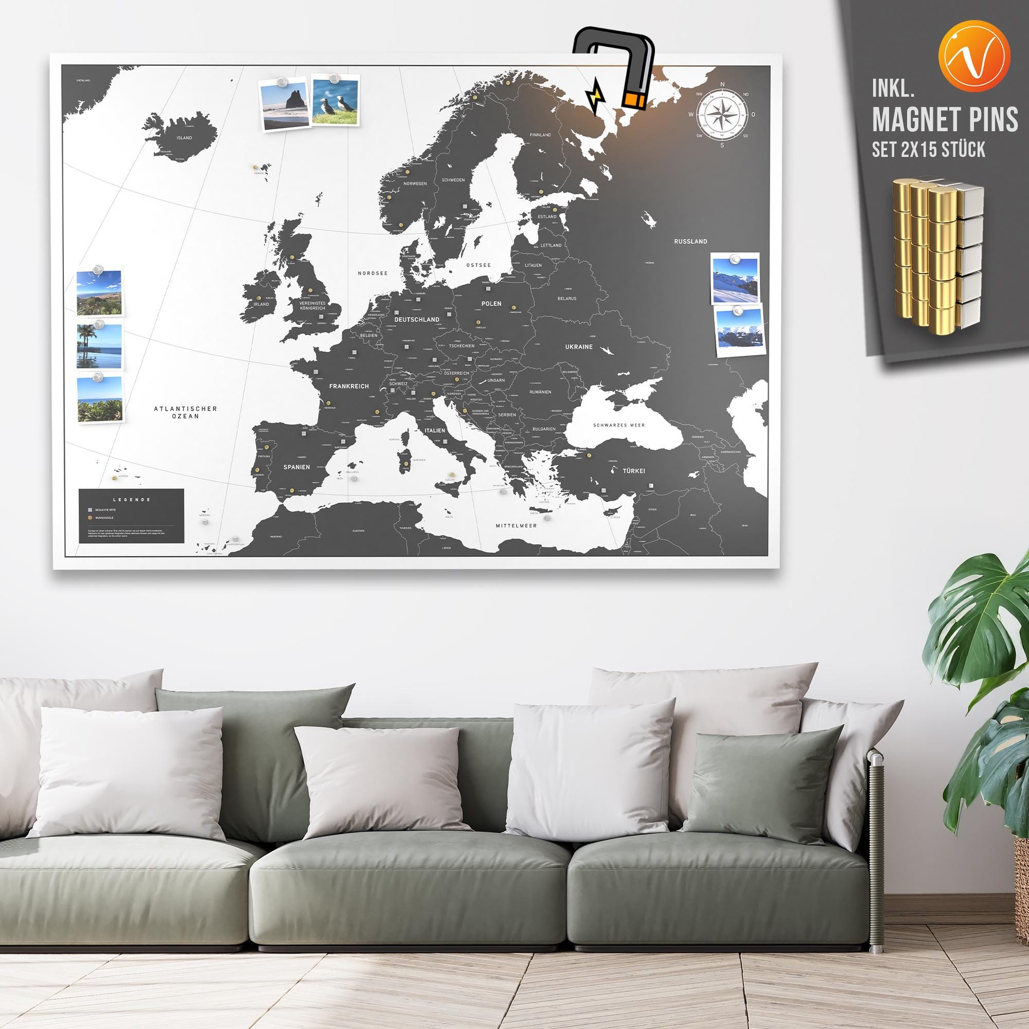 Europe Map White Magnetic Poster VACENTURES Original Size XL and XXL ...