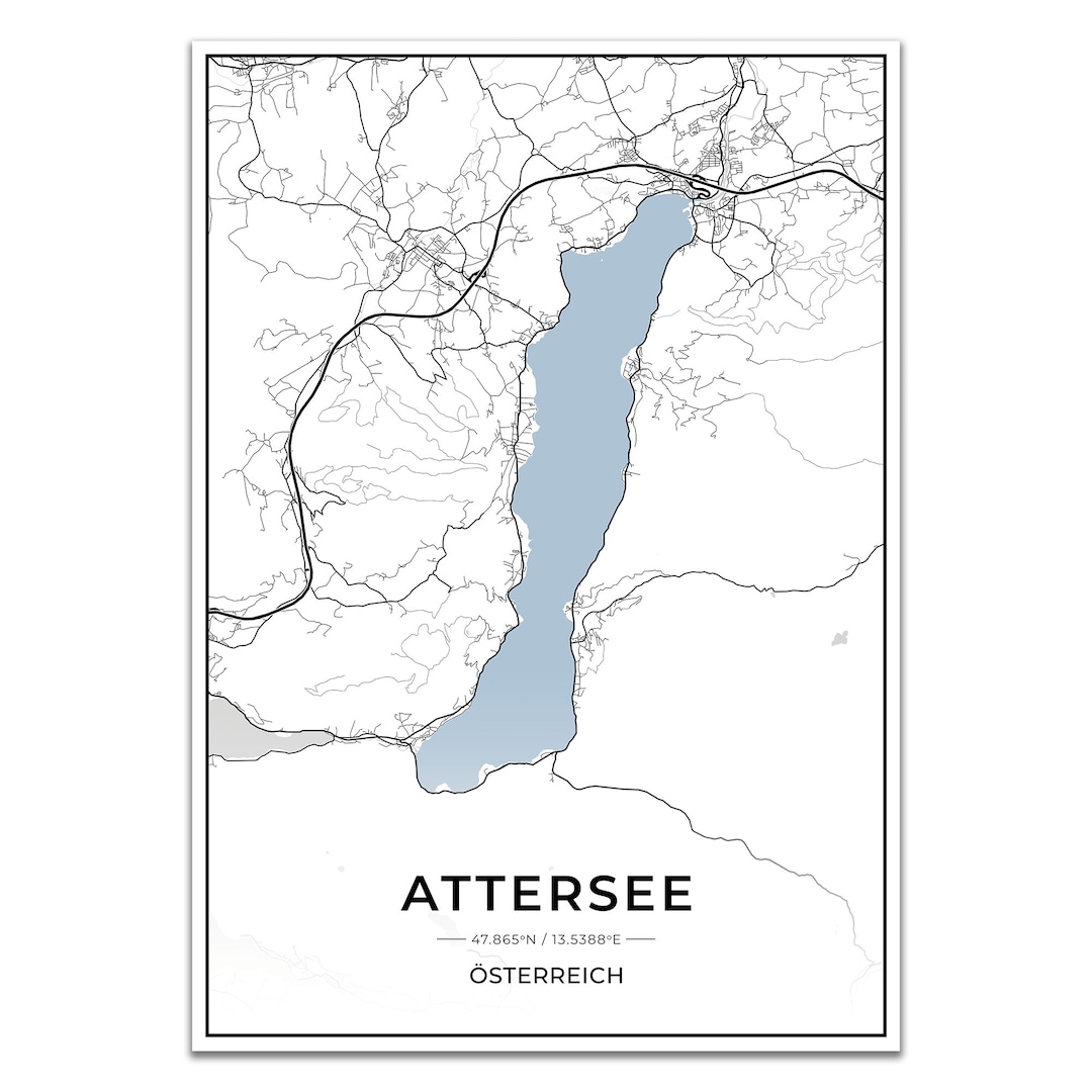 Lake Map Poster Attersee With Coordinates - Etsy
