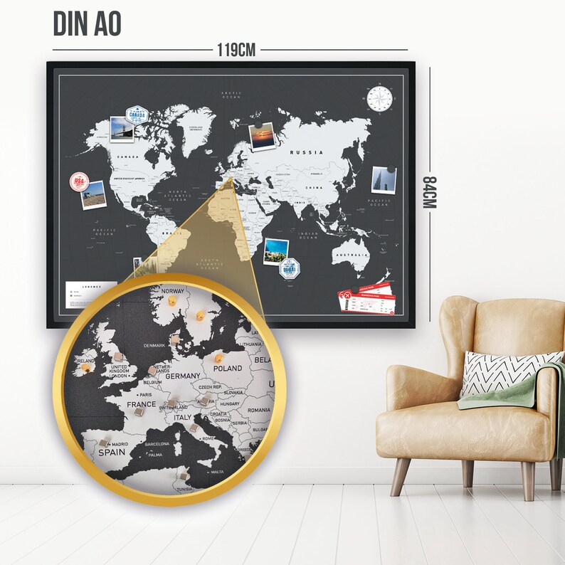 MAGNETIC Wall World Map 2X 15 Magnetic Pins I Mark Your | Etsy