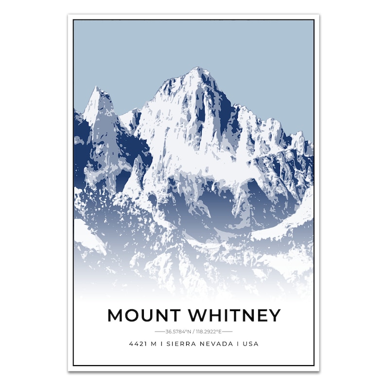 Mountains Poster Mount Whitney With Coordinates - Etsy