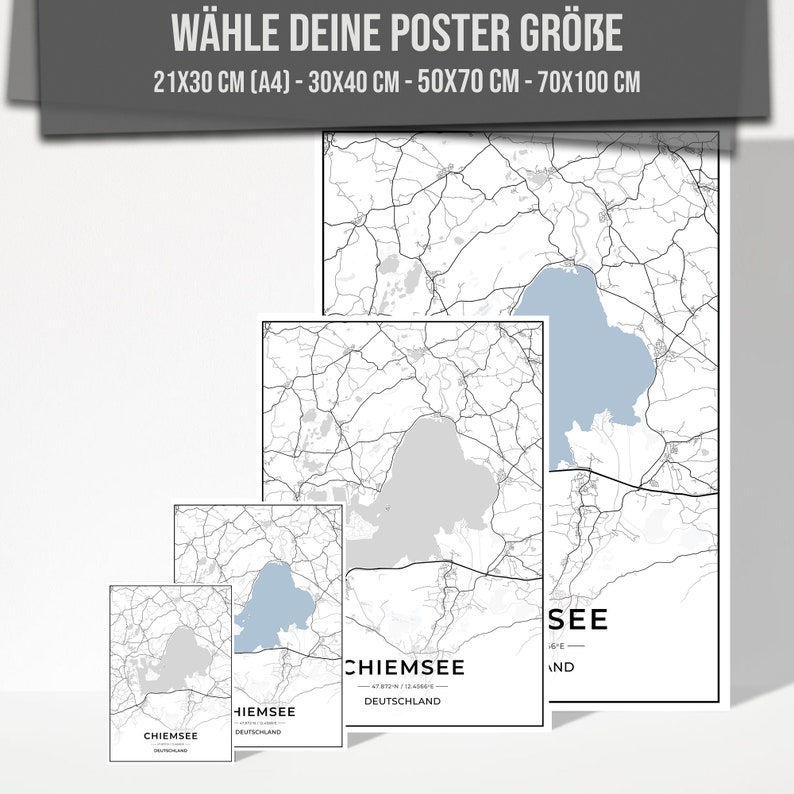 Lake Map Poster Chiemsee With Coordinates - Etsy