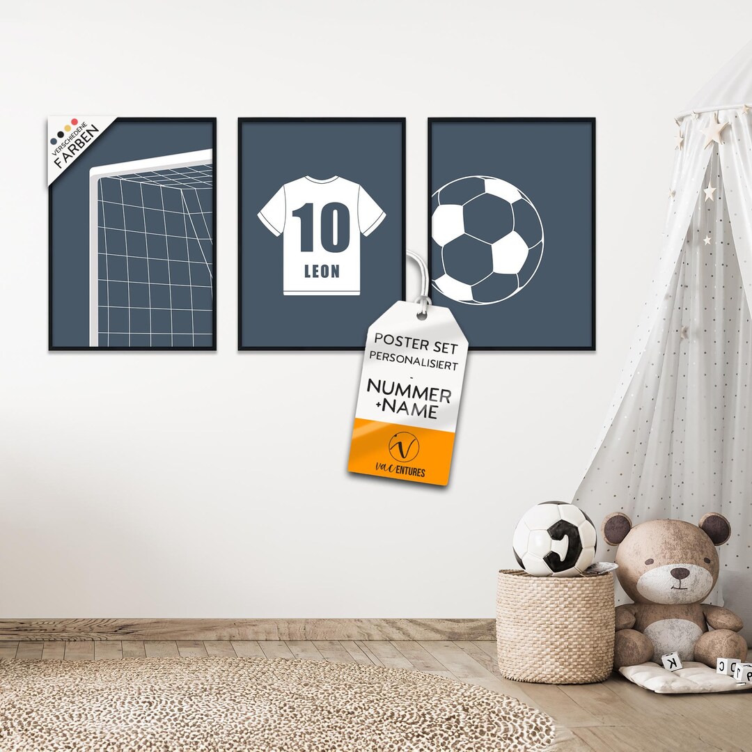 Personalized Football Poster Set I Jersey Goal Pictures Children's Room ...
