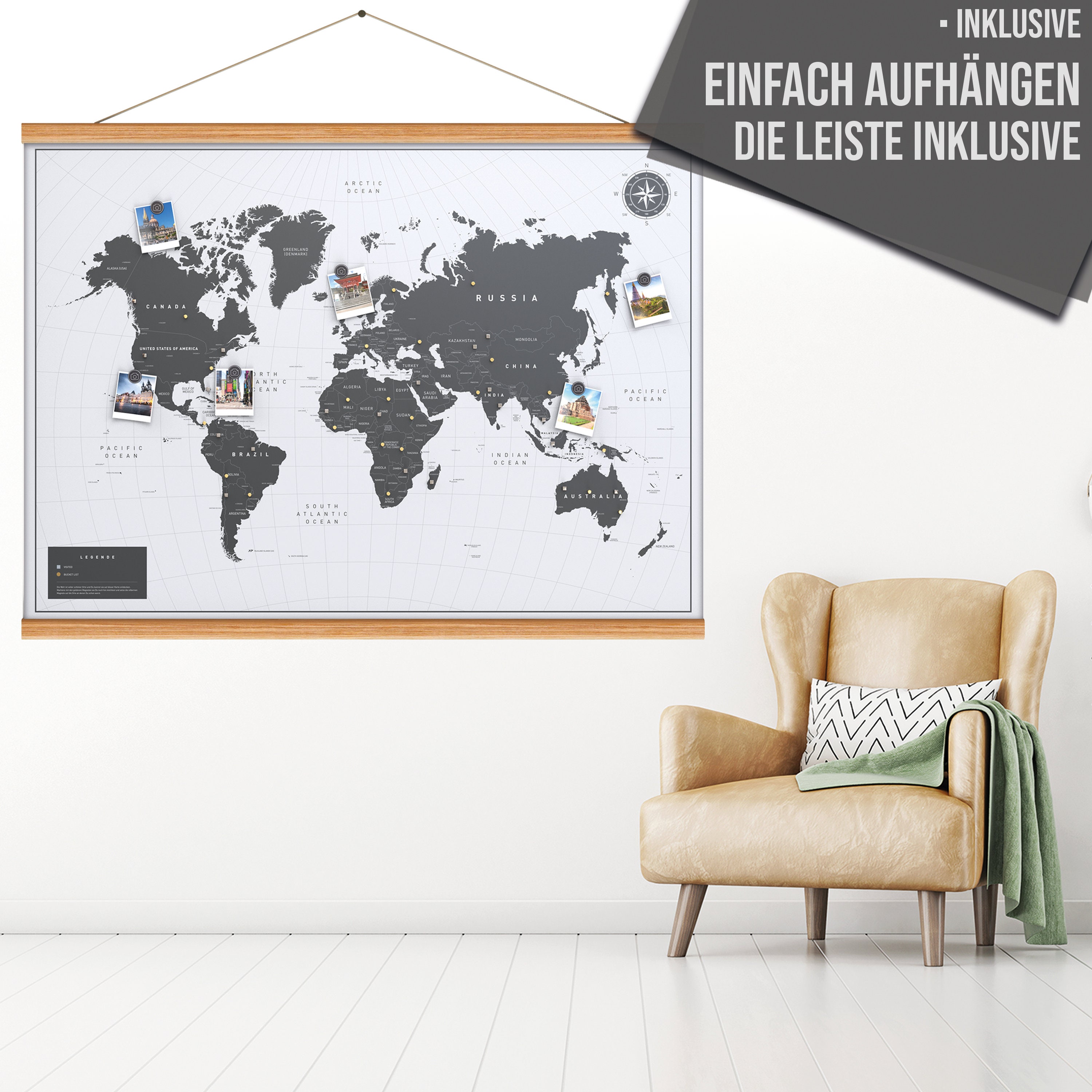 World Map Magnetic Poster white With Bar VACENTURES Original - Etsy