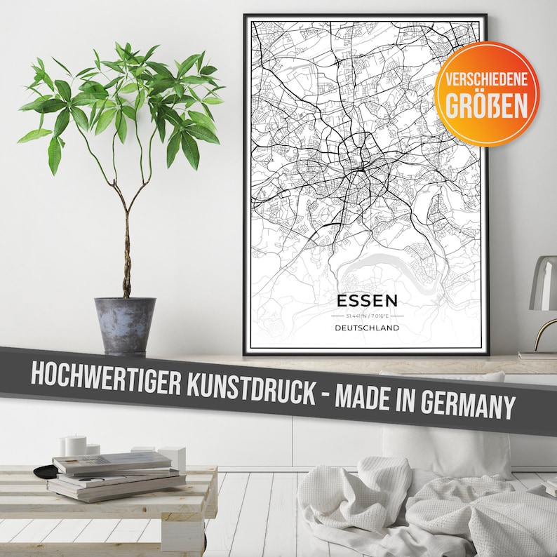 Póster del mapa de la ciudad de Essen con impresión de alta resolución ...