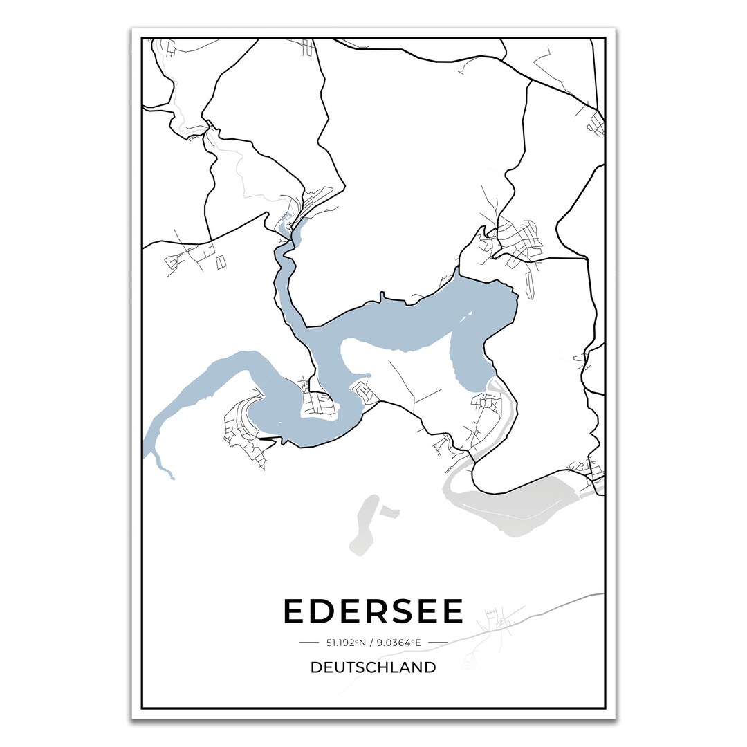 Lake Map Poster Edersee With Coordinates - Etsy