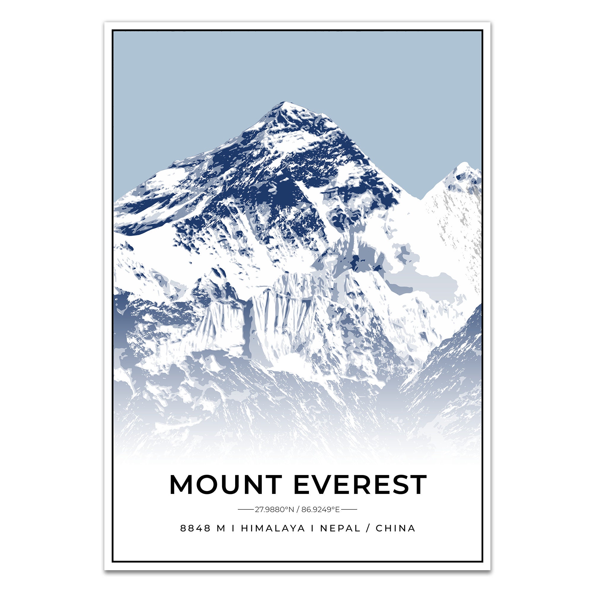 Mountains Poster Mount Everest With Coordinates - Etsy