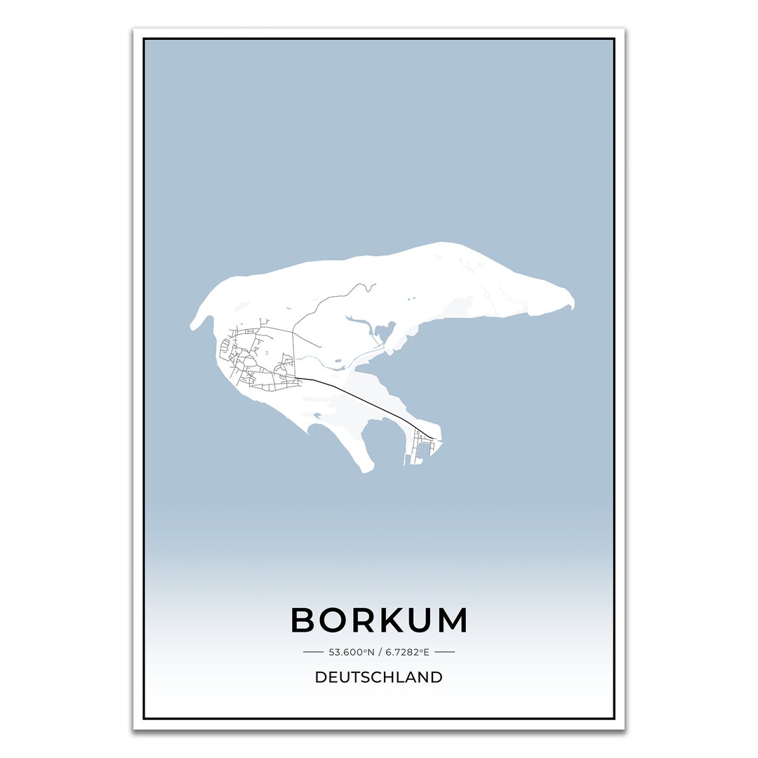 Island Map Poster Borkum With Coordinates - Etsy