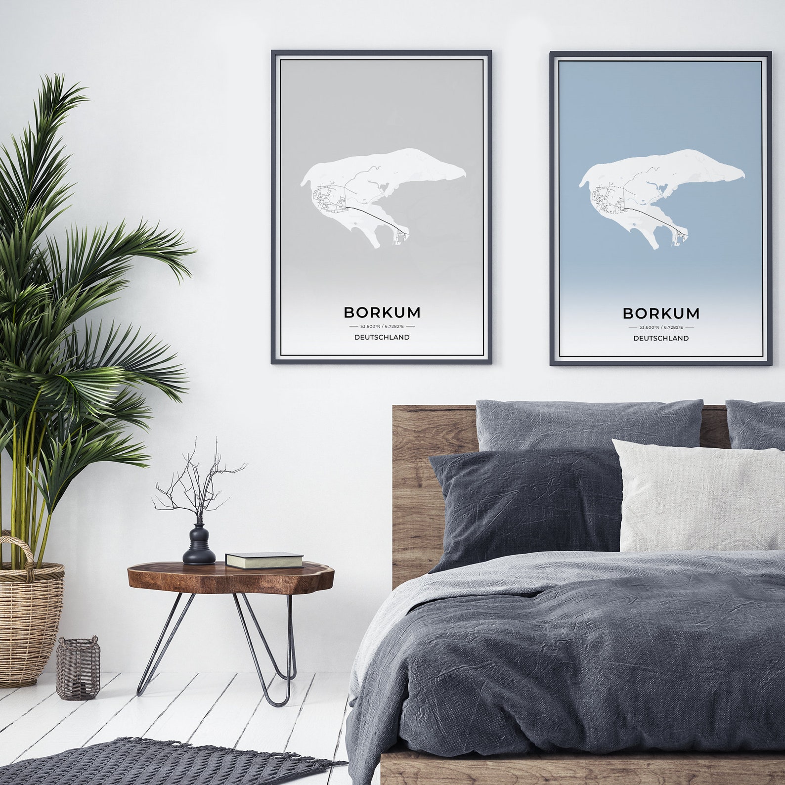 Island Map Poster Borkum With Coordinates - Etsy