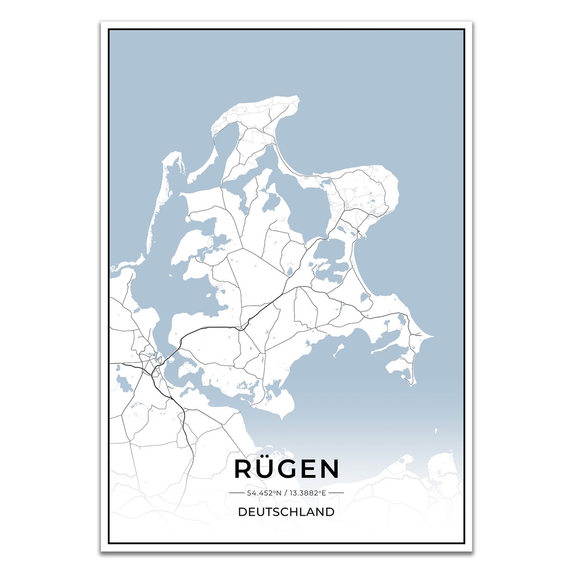 Island Map Poster Rügen With Coordinates - Etsy