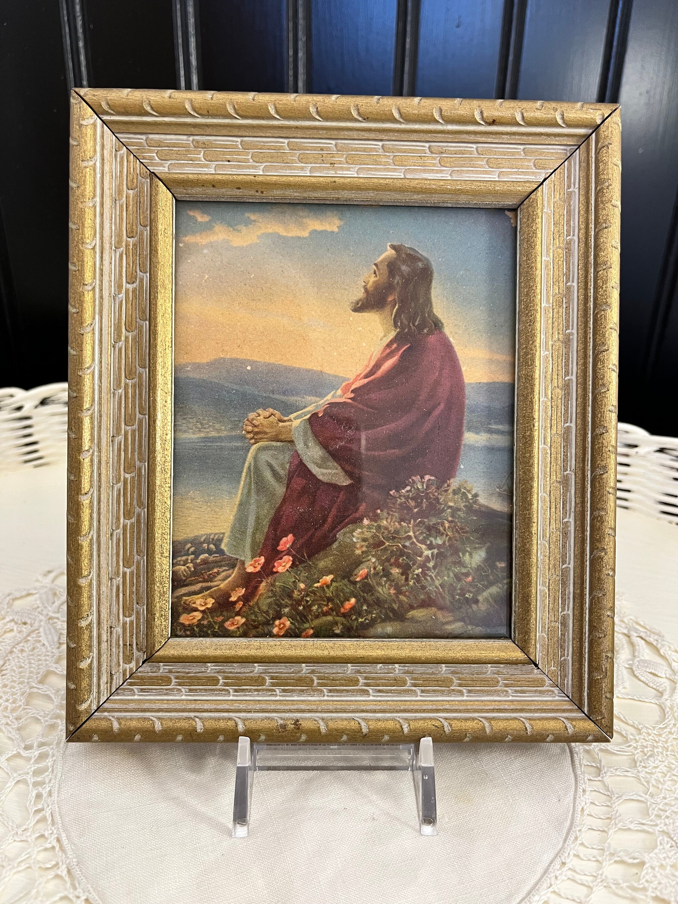 Vintage Warner Sallman Framed Lithograph Print - Jesus on Mt. Olive ...