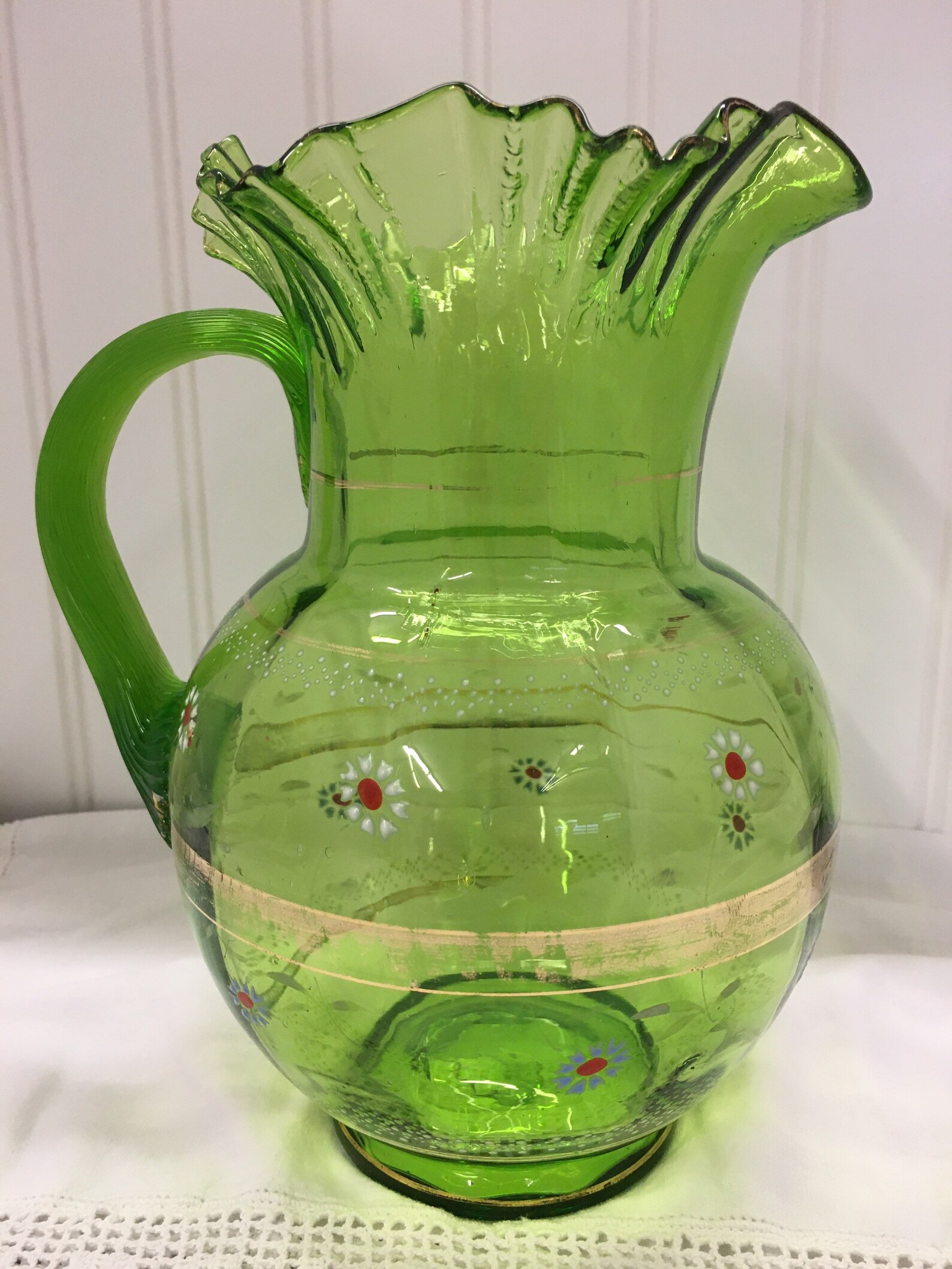 19th Century Hand Blown Enamel Painted Glass Pitcher - Etsy