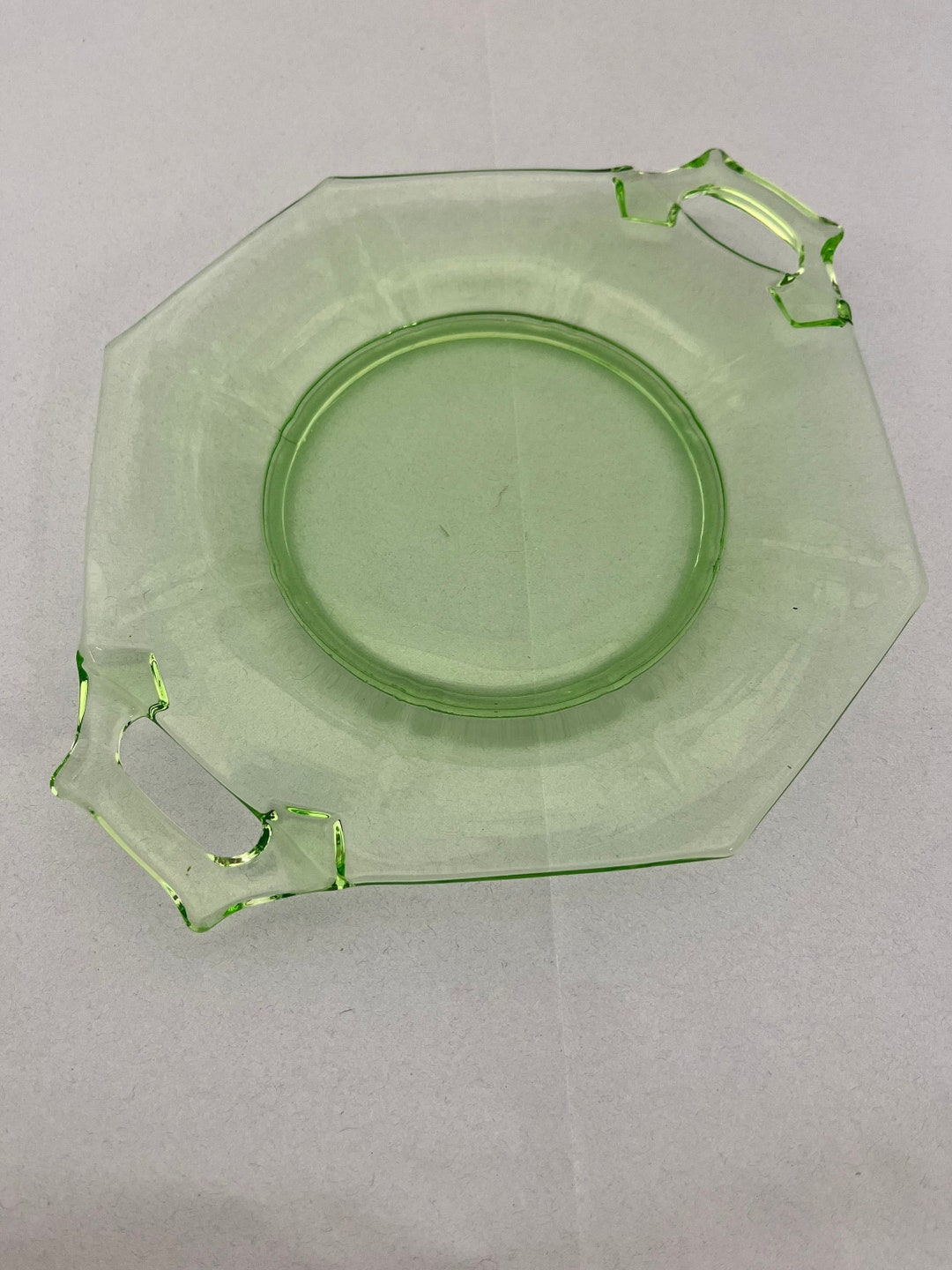 Green Depression Uranium Glass Plate W/handles - Etsy