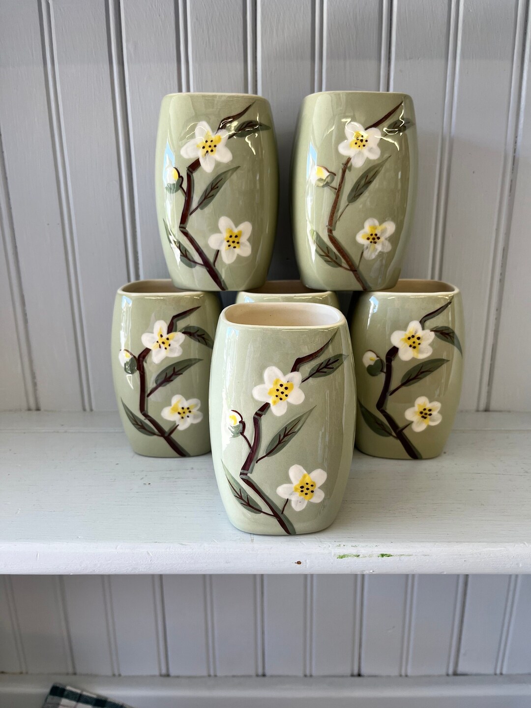Set of Six Weil Ware Malay Blossom Tumblers in Celedon Green - Etsy