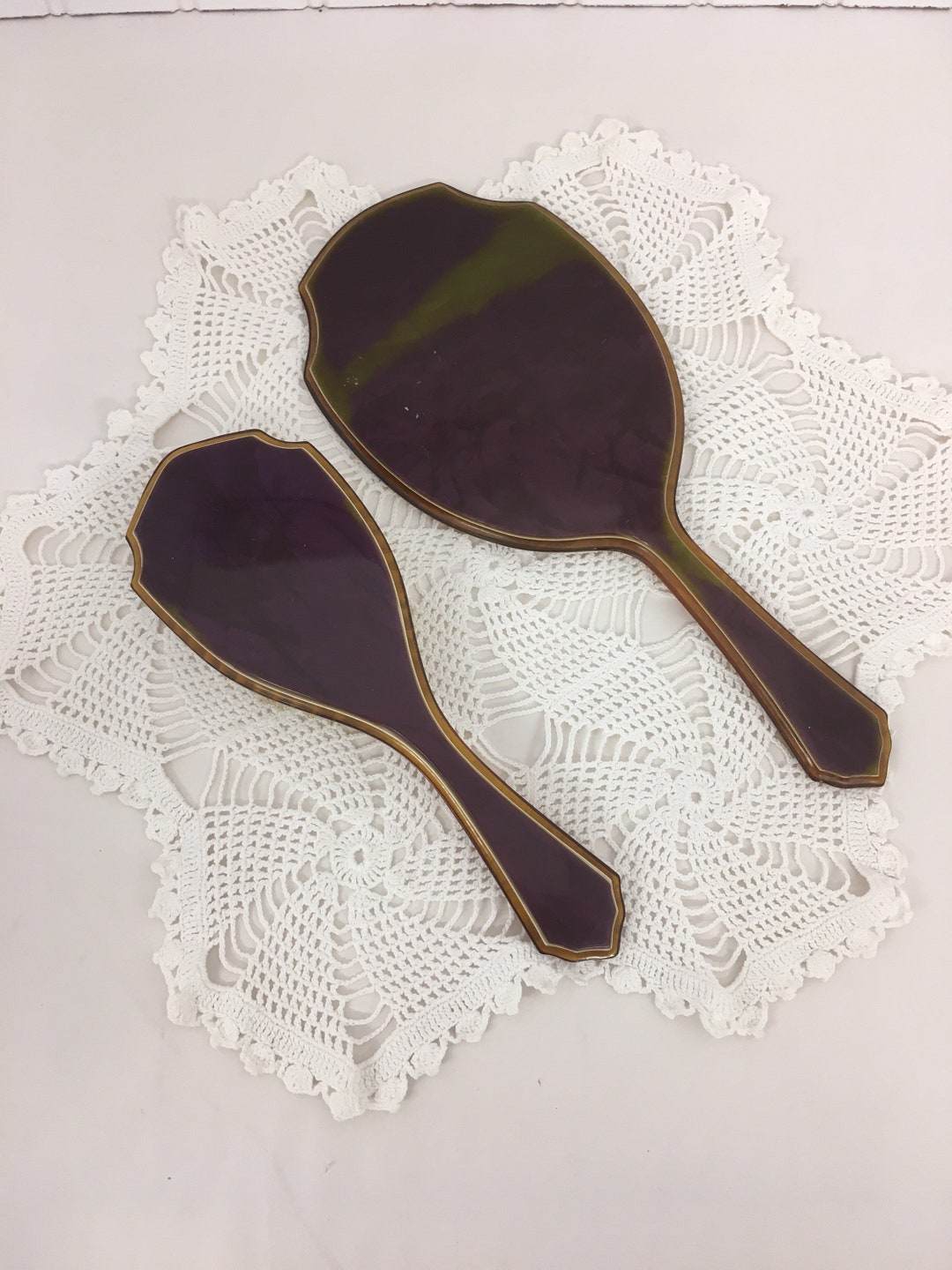 Colored Lucite Hand Mirror and Brush Set - Etsy