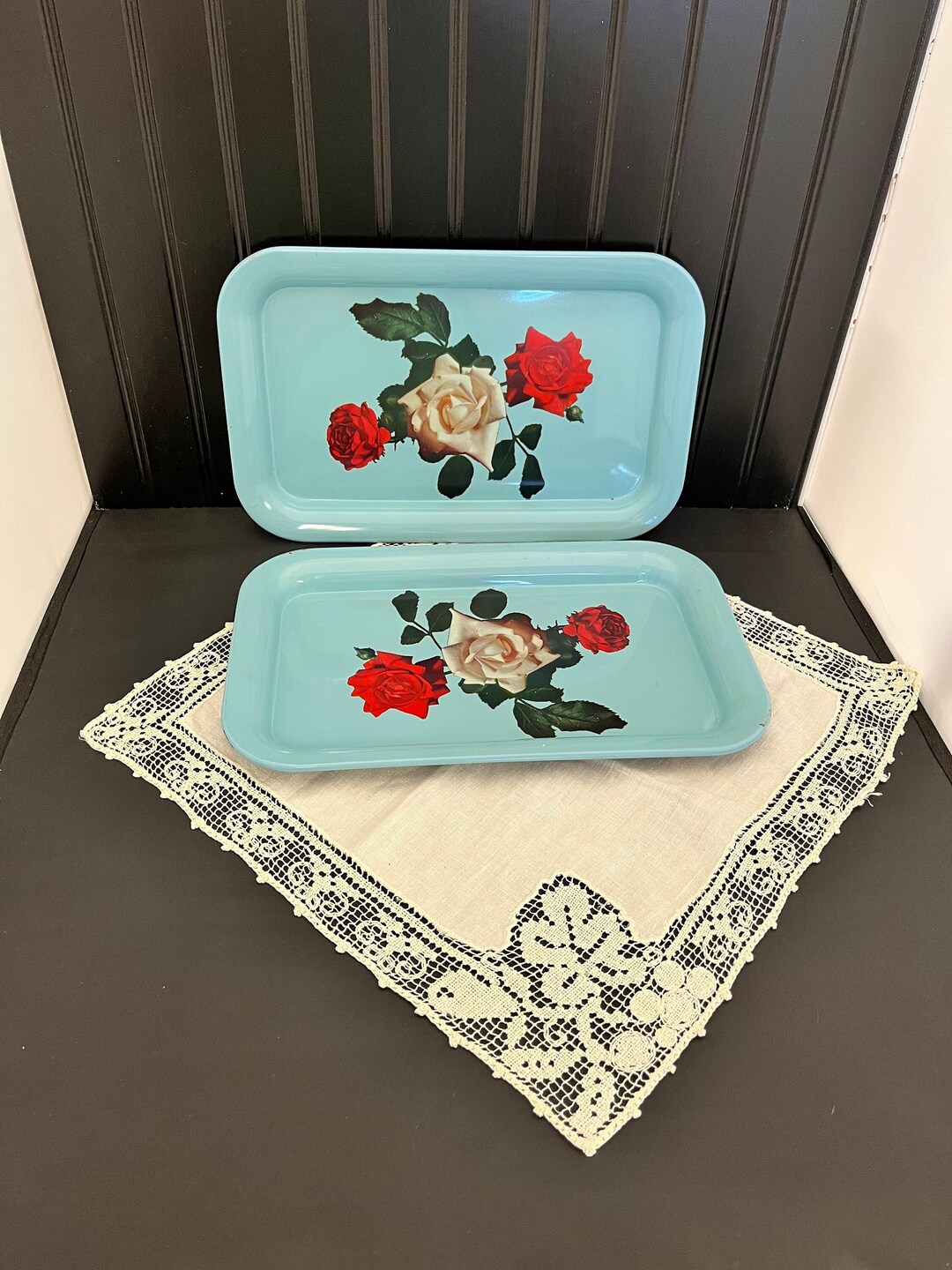 Set of Two Vintage Metal Snack Trays - Etsy