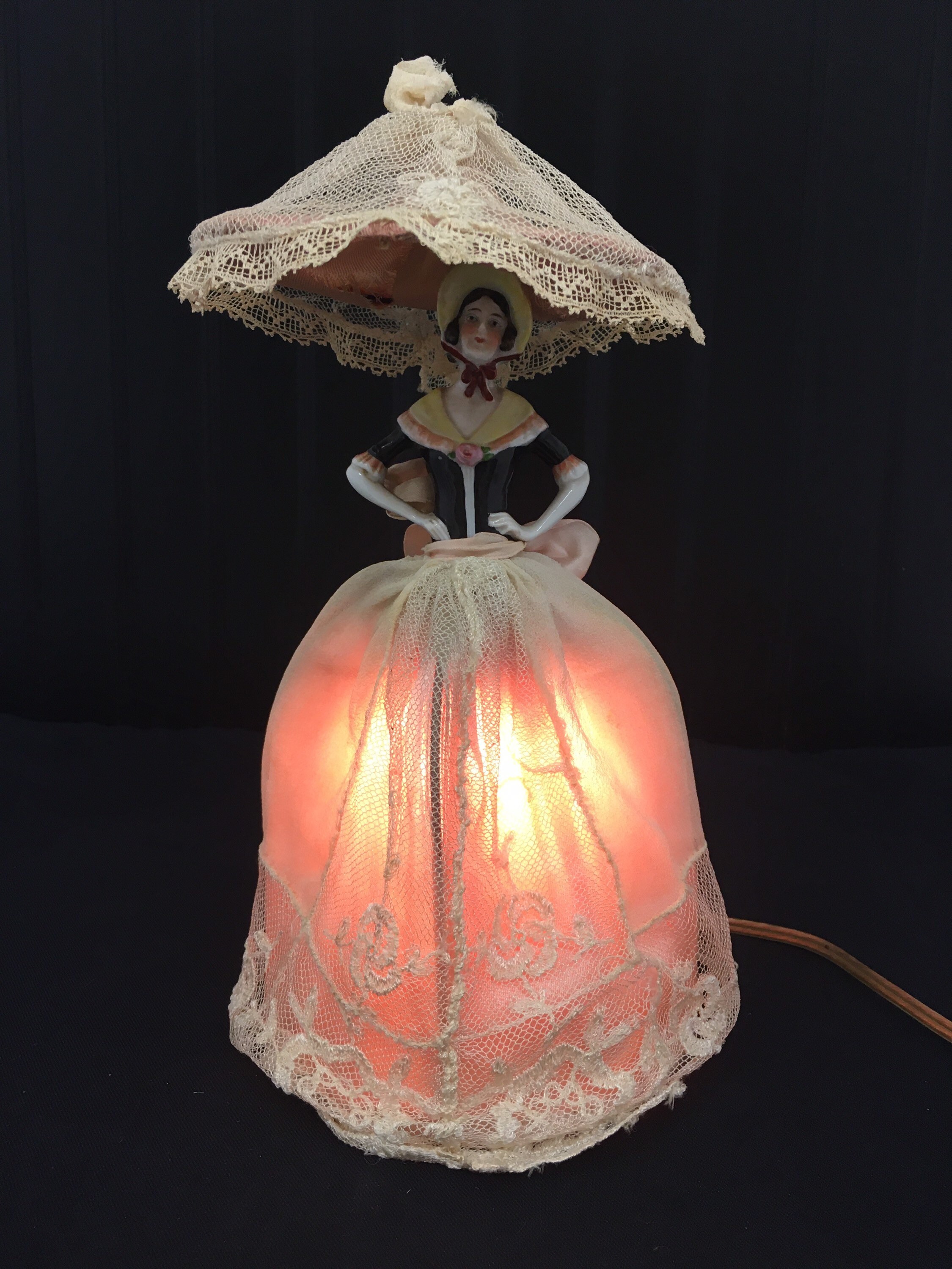 German Porcelain Half Doll Boudoir Lamp Lady W/parasol - Etsy