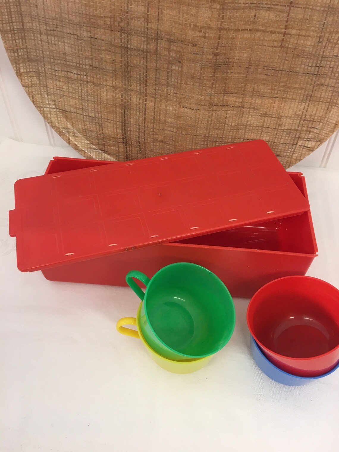 Red Plastic Picnic Food Container w/Four Plas-Tex Cups | Etsy