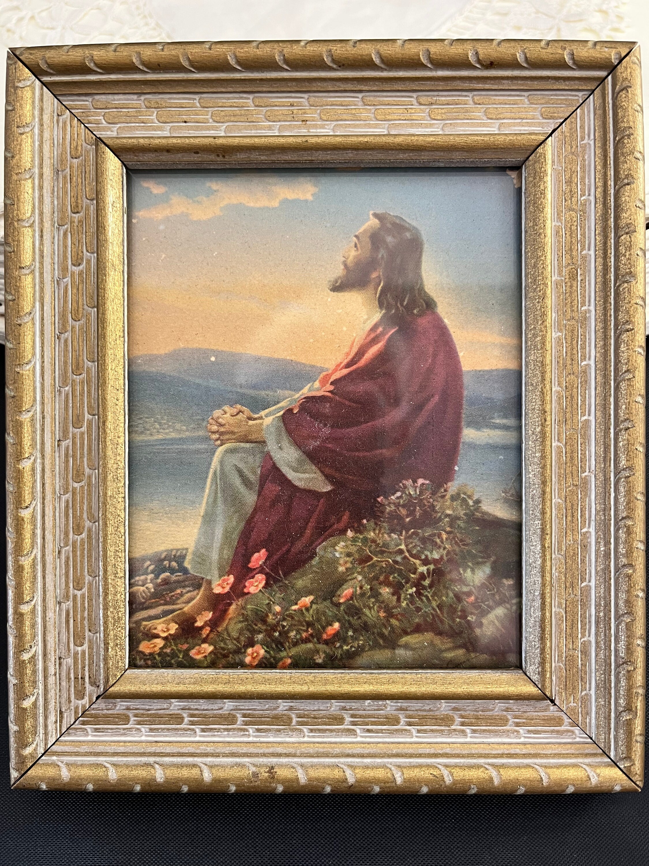 Vintage Warner Sallman Framed Lithograph Print - Jesus on Mt. Olive ...