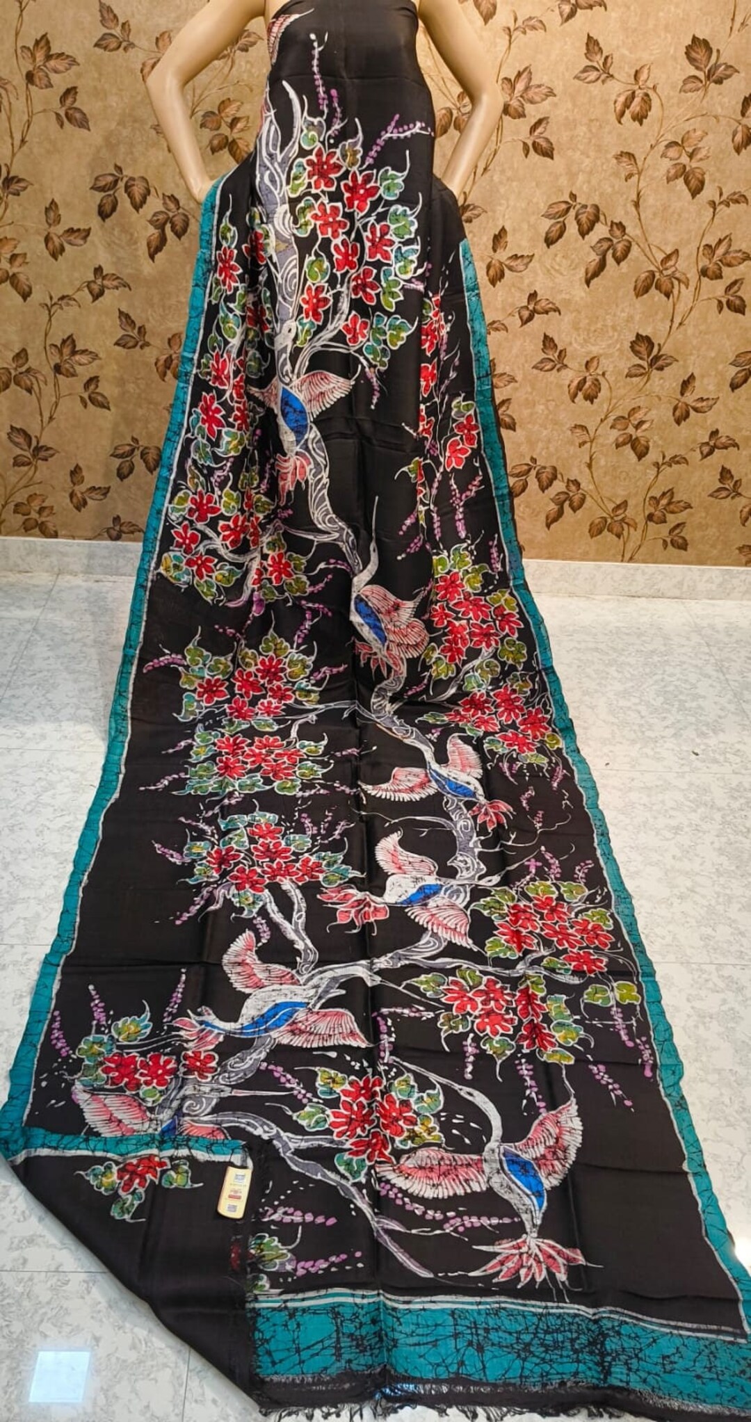 Batik Hand Paint on Pure Murshdabadi Silk Saree Batik on Bishnupuri ...