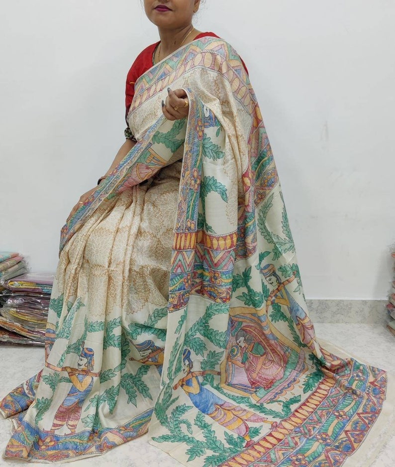 Madhubani Silk Saree Pure Madhubani Silk Saree Mithala - Etsy