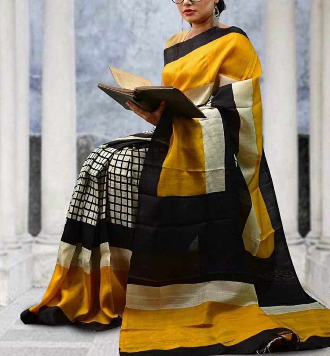 Murshidabad Pure Silk Saree With Blouse Piece With Fall Pico - Etsy