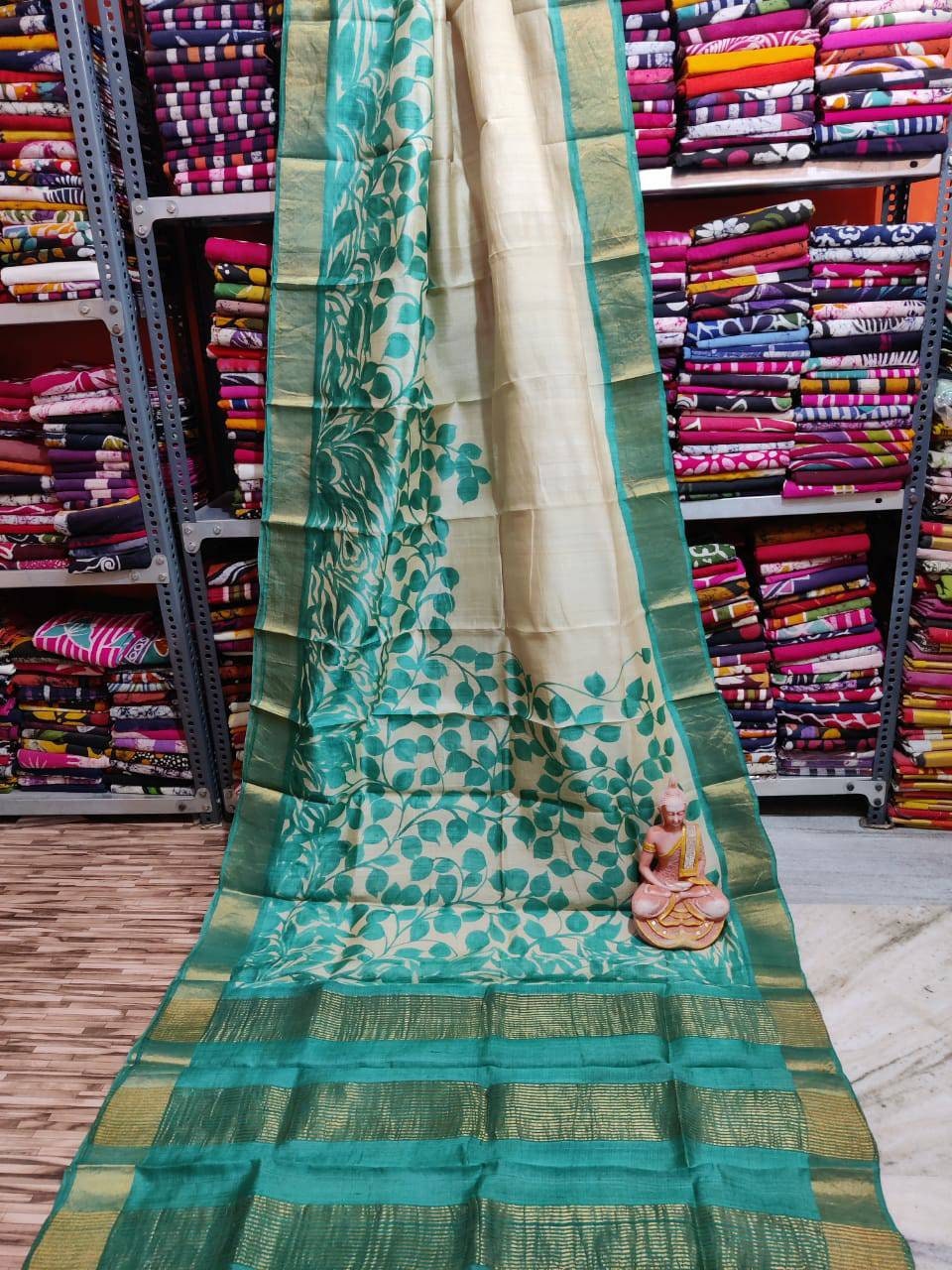 Batik Work on Pure Jari Boder Tussar Silk Saree Abstract Batik Work on ...