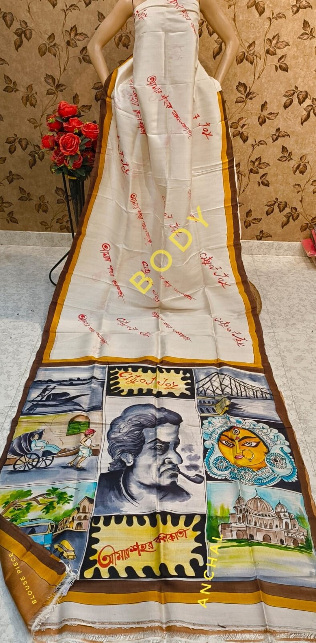 The World of Apu Hand Paint on Murshidabad Pure Silk Saree With Blouse ...