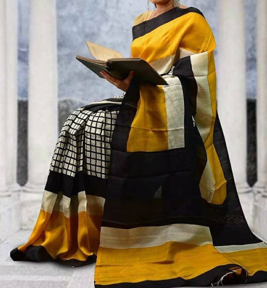 Murshidabad Pure Silk Saree With Blouse Piece With Fall Pico - Etsy