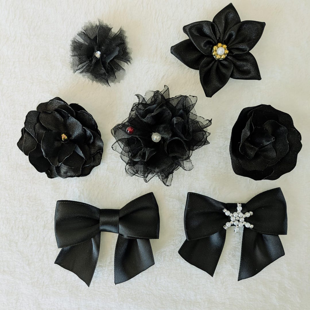 Black Flower Shoe Clips, Satin Fabric or Velvet, Handmade Set of 2 - Etsy