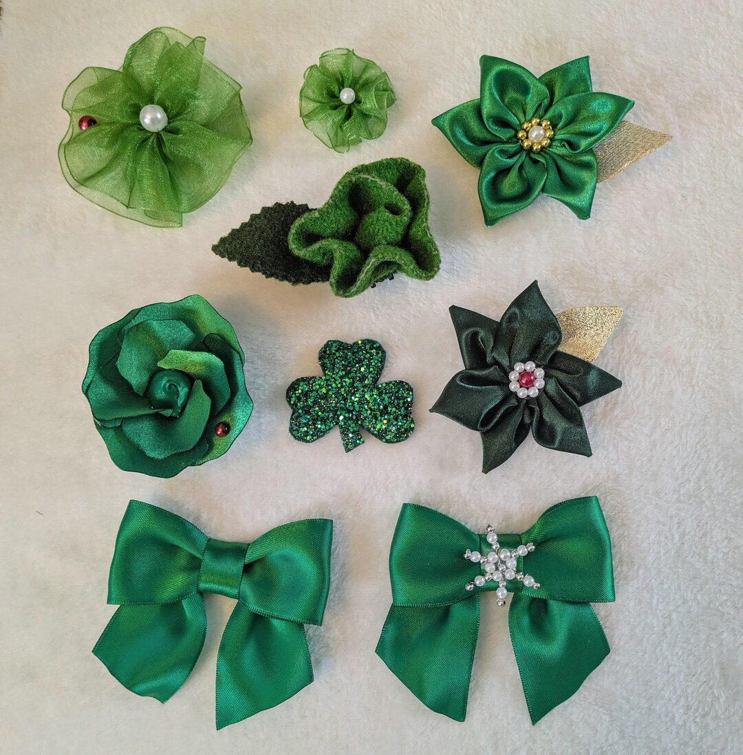 Green Flower Shoe Clips, Fabric or Ribbon, Handmade Set of 2 - Etsy