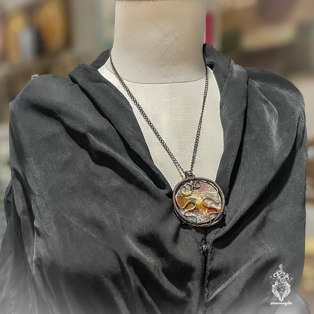 Spooky Cute Skull Copper Wire Wrapped Pendant With Moss Agate - Etsy
