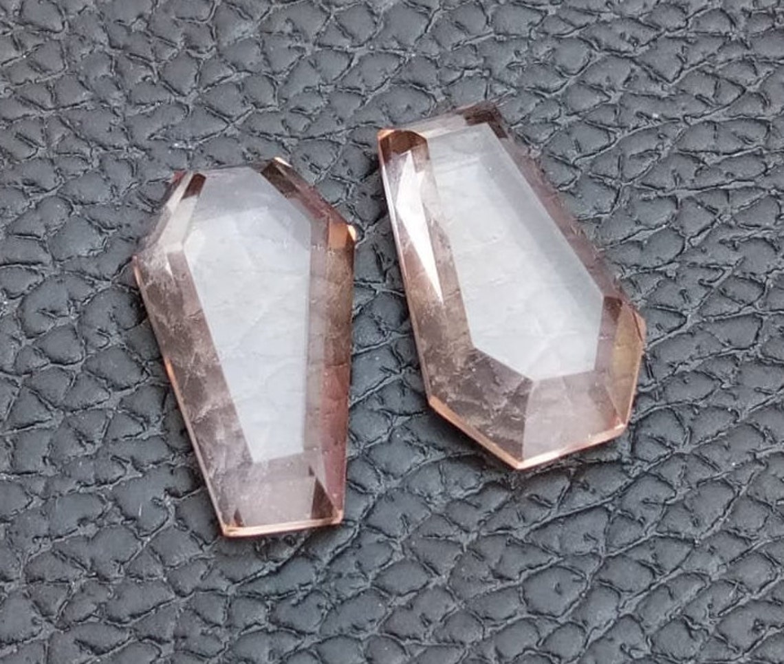1 Pair Peach Morgonite Quartz Gemstone-size-approx 17x10mm 10x7mm ...