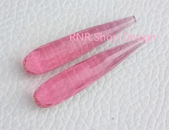 A Beautiful Pair of Pink Hydro Quartz Gemstone Size 30x8mm - Etsy