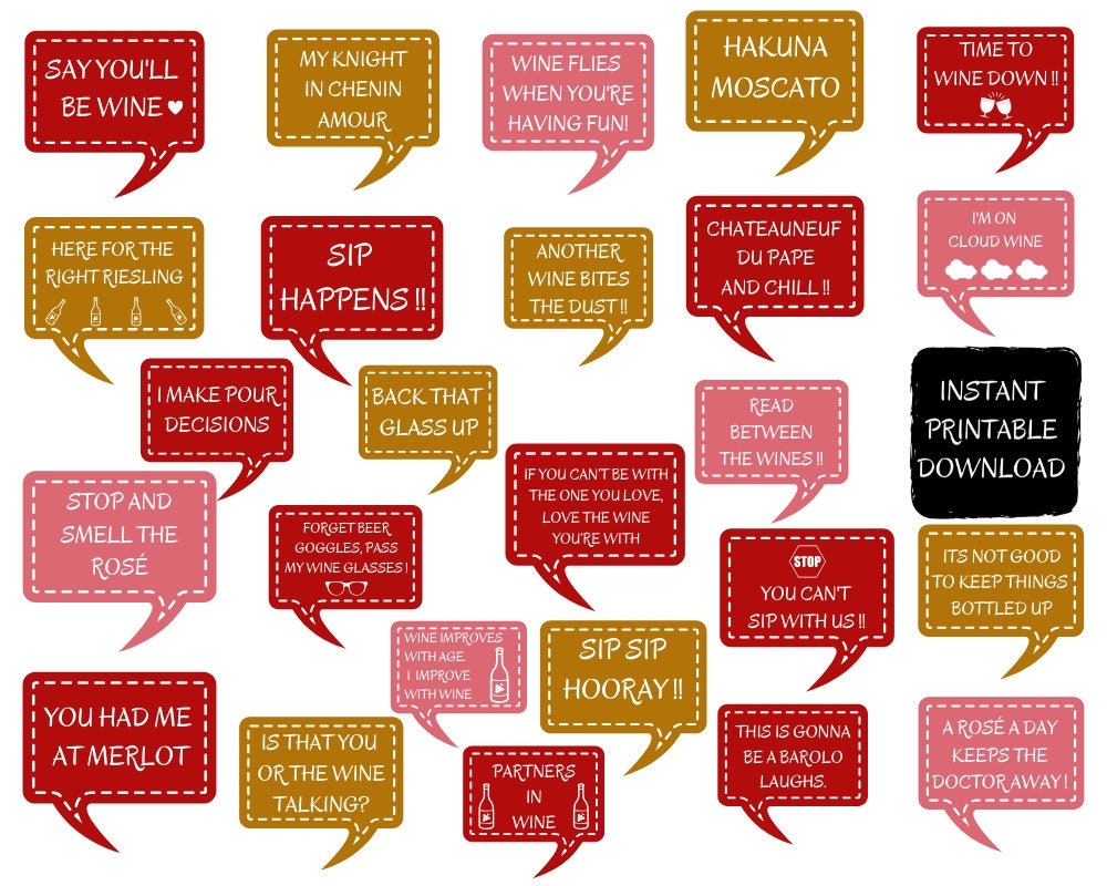 25 Wine Photo Booth Props, Funny Party Props, Wine Tasting Party Props ...