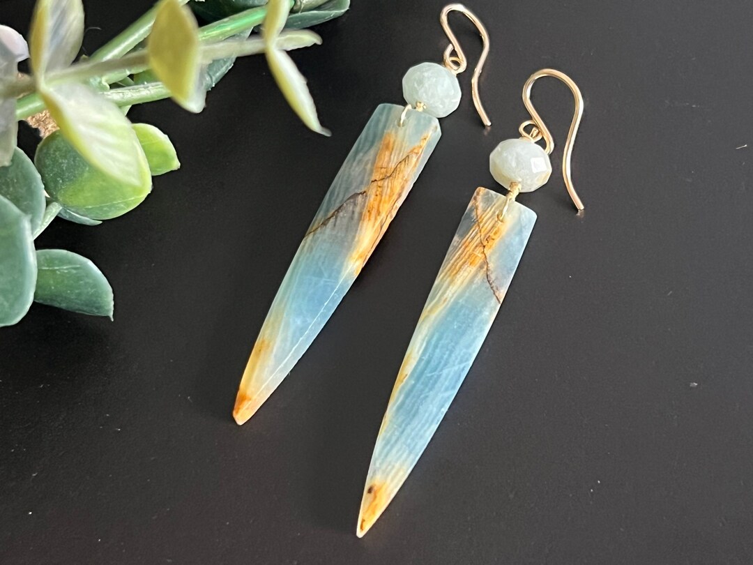 Blue Calcite Earrings Natural Stone Jewelry Gifts for Women - Etsy